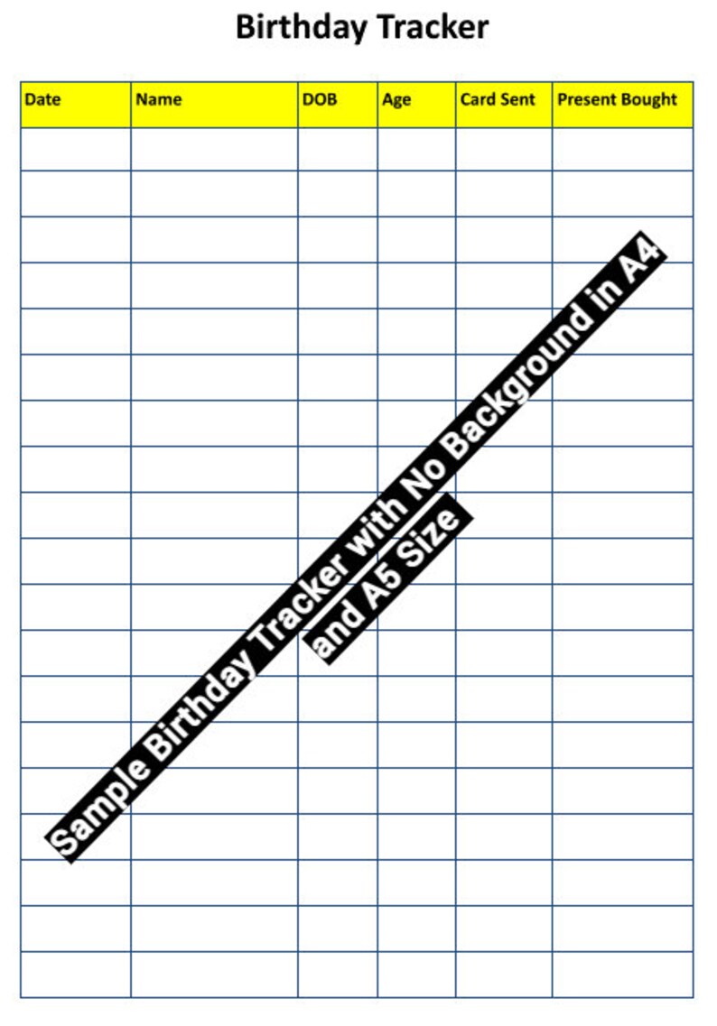 Birthday Tracker Printable Template, Birthday Planner, Birthday ...