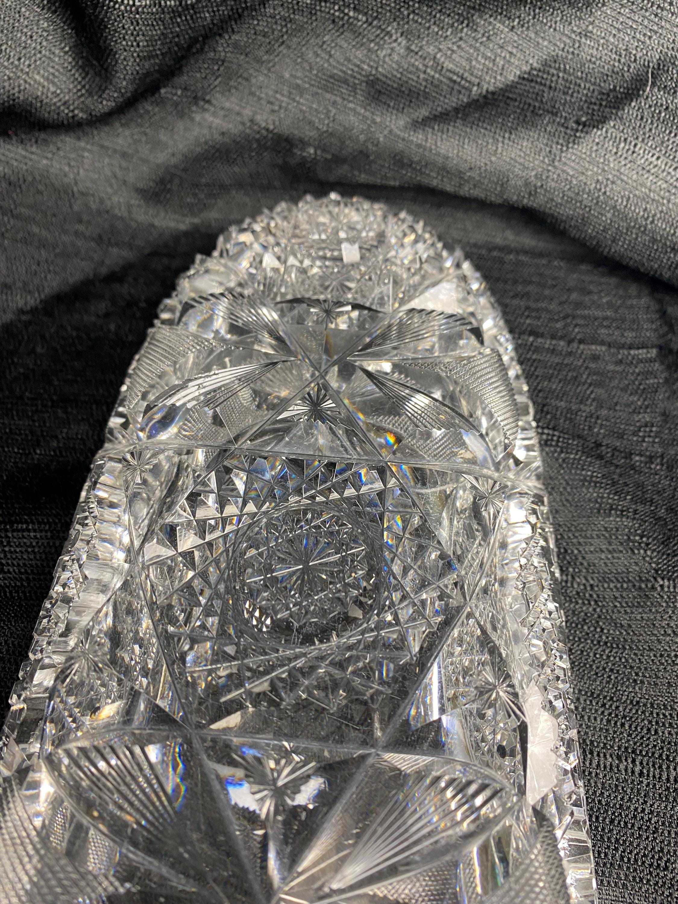 ABP American Brilliant Period Cut Glass Crystal Crimped Tray Antique - Etsy