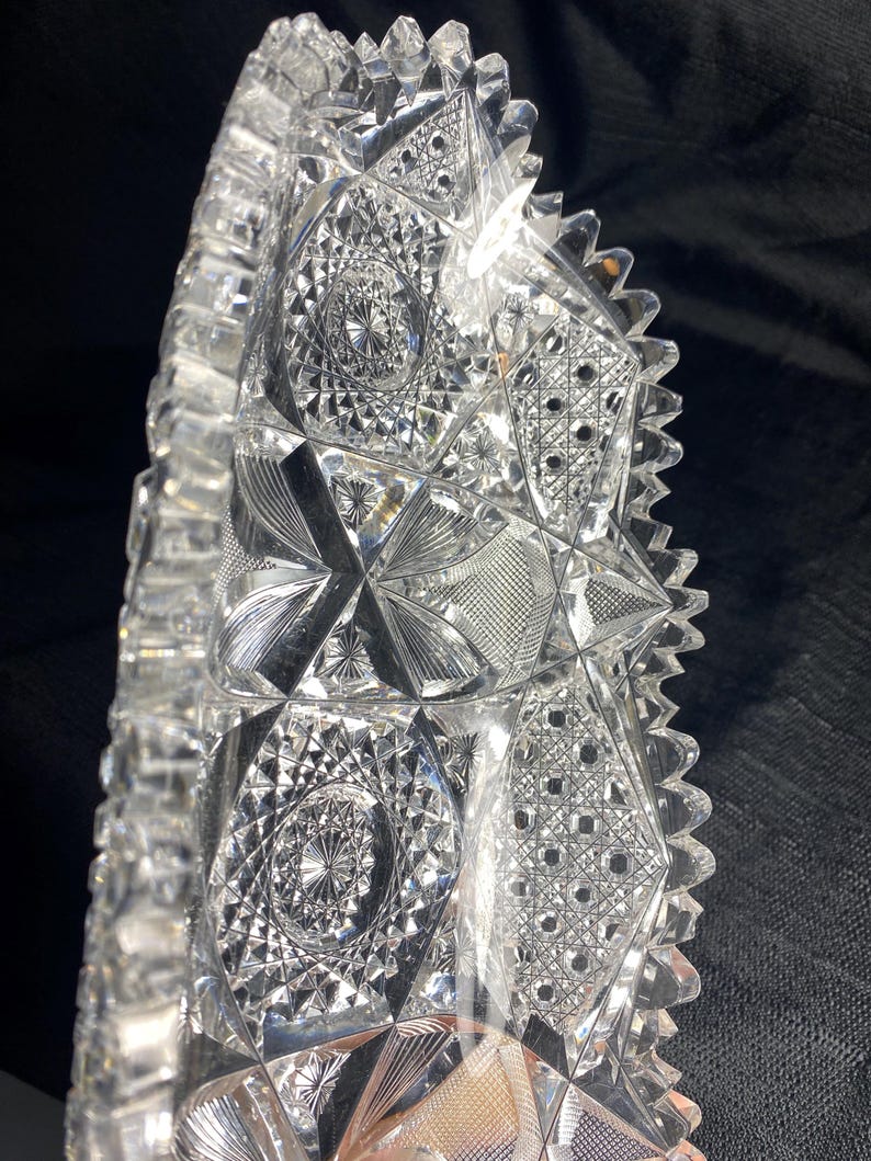 ABP American Brilliant Period Cut Glass Crystal Crimped Tray Antique - Etsy