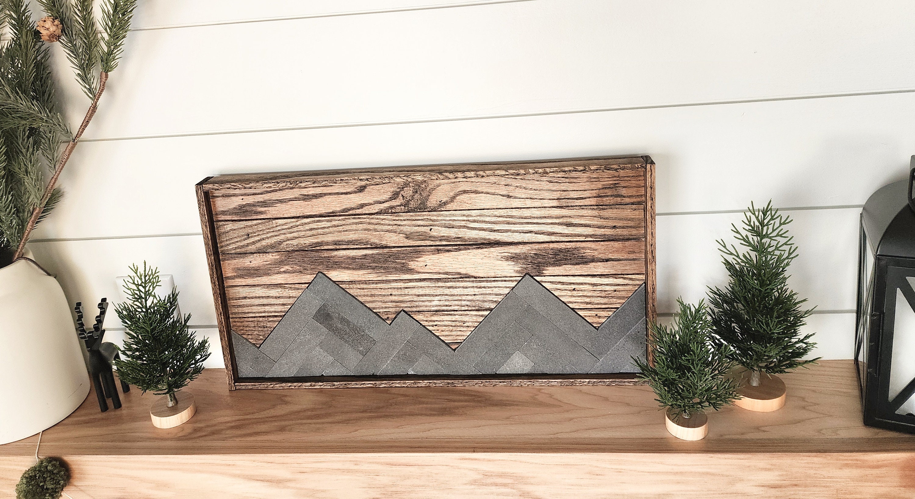 Simple Rustic Modern Mountain Mantle/shelf Art Decor, Wood & Tile - Etsy
