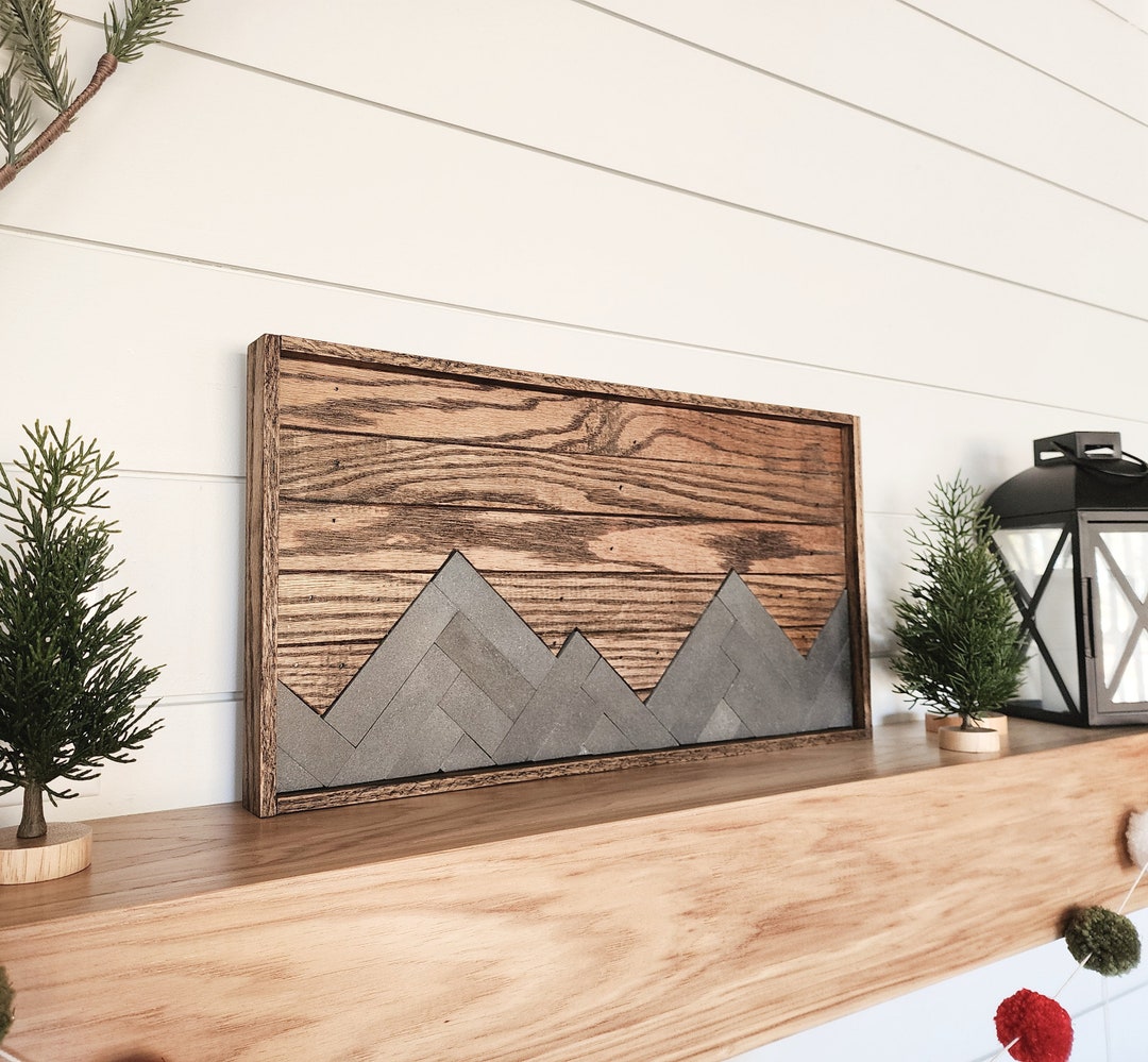 Simple Rustic Modern Mountain Mantle/shelf Art Decor, Wood & Tile - Etsy