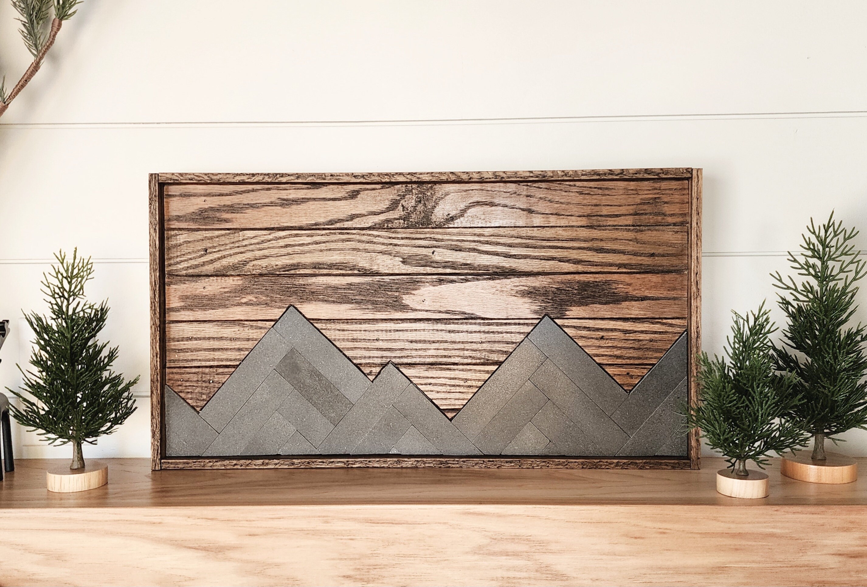 Simple Rustic Modern Mountain Mantle/shelf Art Decor, Wood & Tile - Etsy