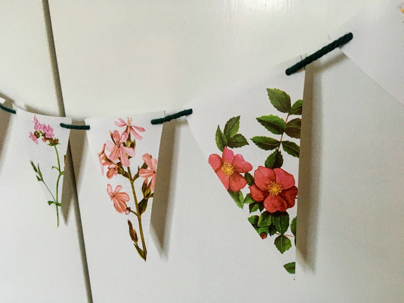 British Wildflower Botanical Paper Bunting Small Flags White Background ...