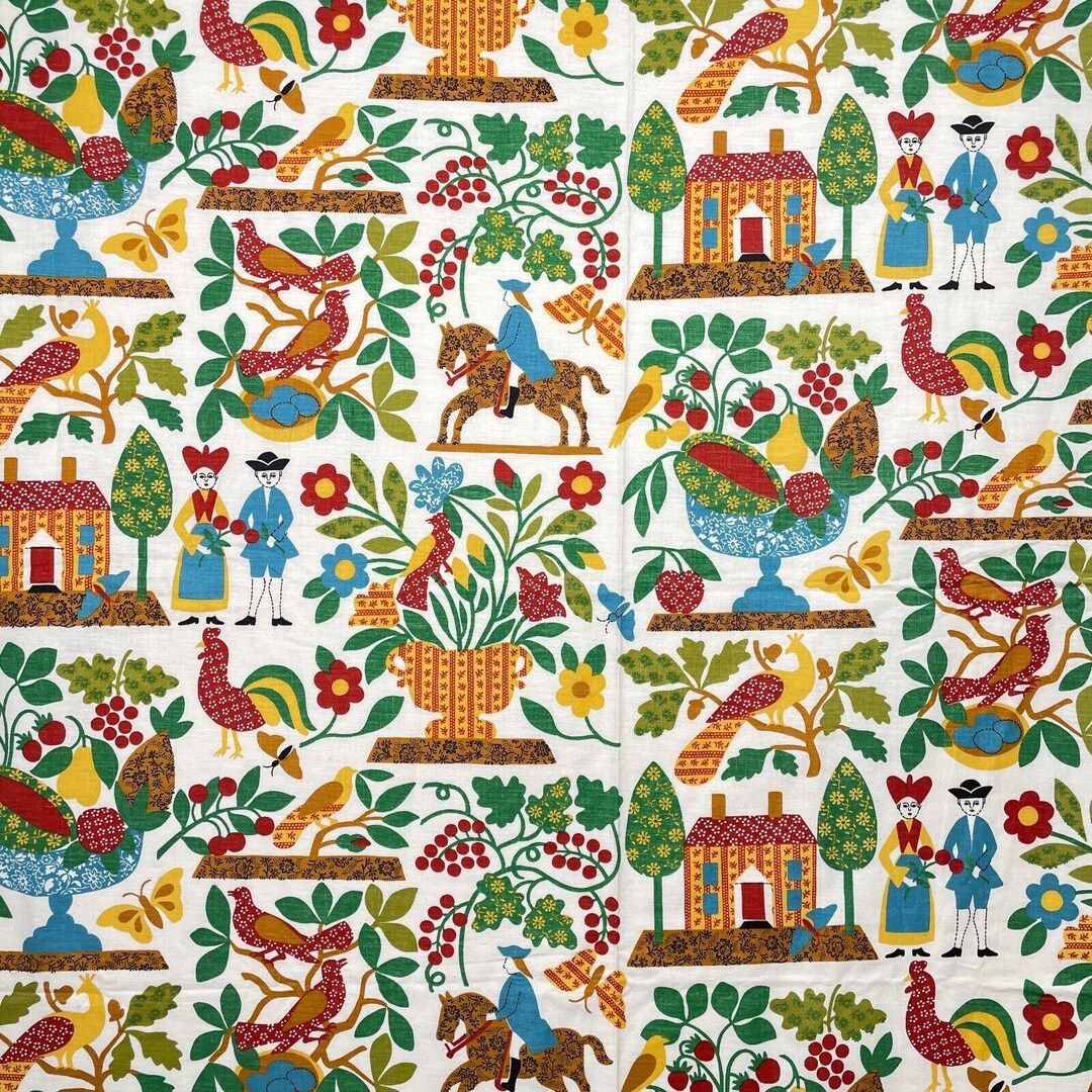 Vintage Waverly Folk Art Fabric Plain and Fancy 48 Wide 1 & 1/4 Yards ...