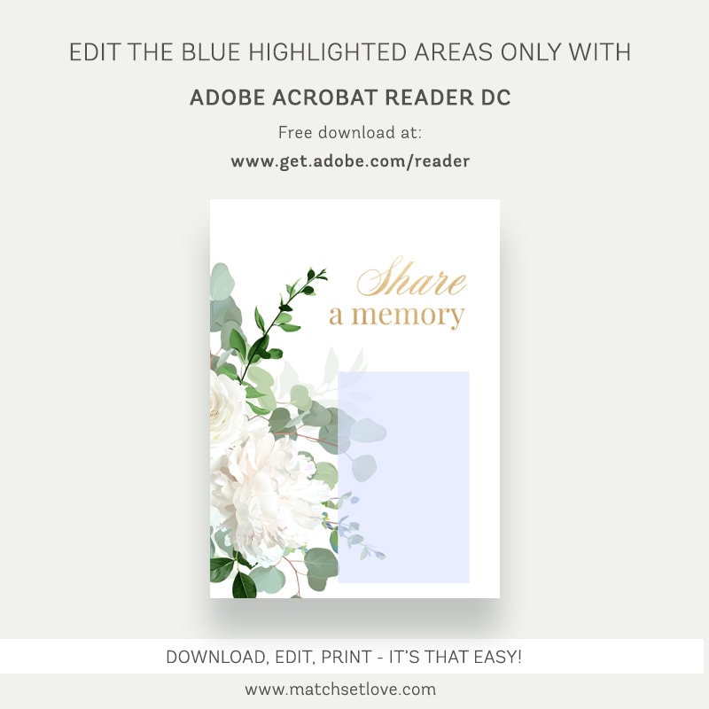 White Flowers - Share A Memory Printable Set - Editable Template ...