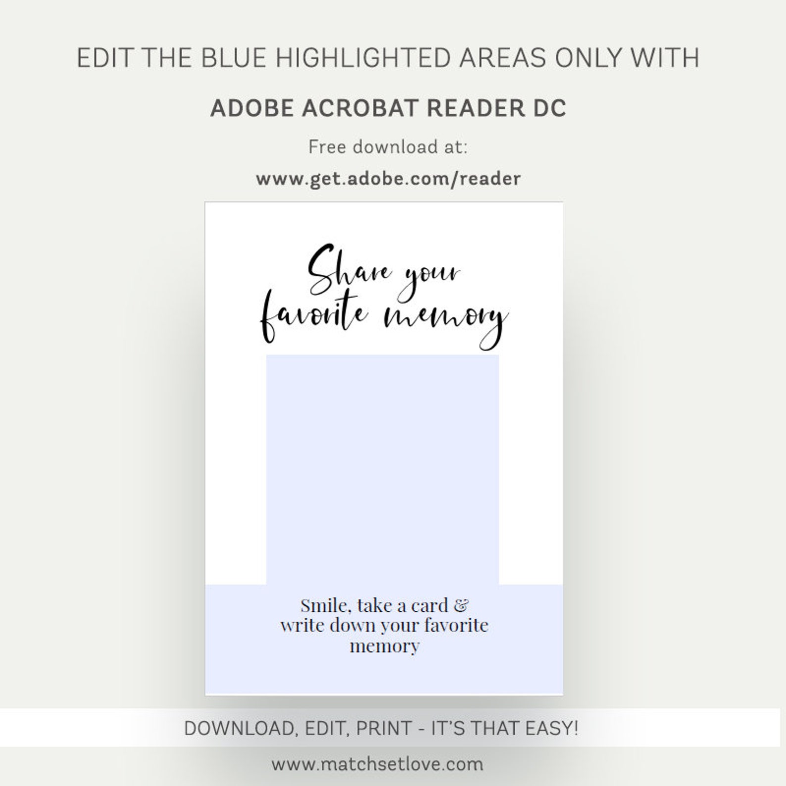 Share a Memory Printable Set - Editable Template - Celebration of Life ...