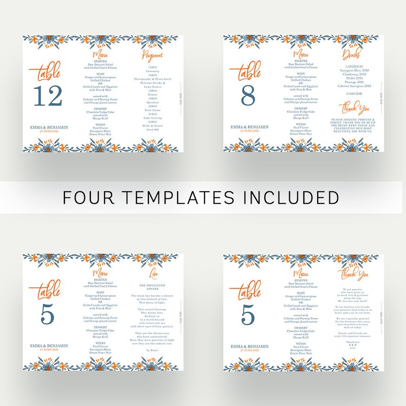 Printable Triangle Wedding Menu and Table Number Set of Four - Etsy