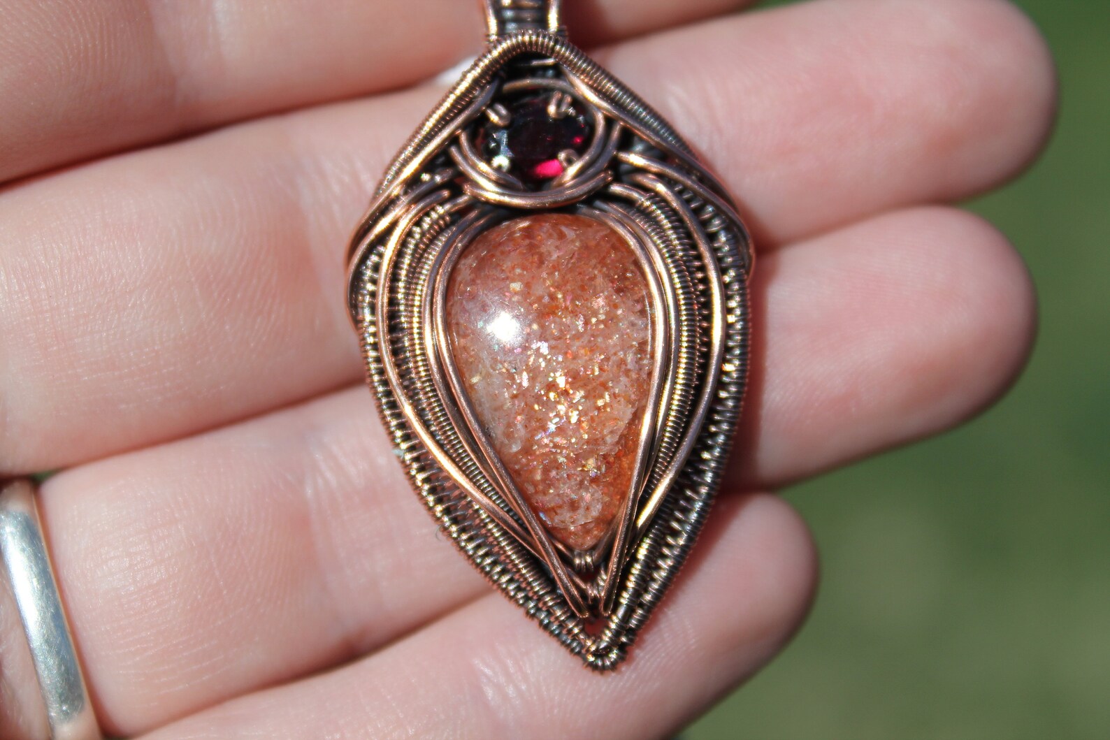 Sunstone and Garnet Copper Wore Wrapped Pendant - Crystal Wire Wrap - Etsy