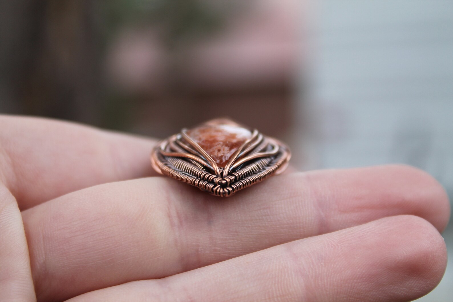 Sunstone and Garnet Copper Wore Wrapped Pendant - Crystal Wire Wrap - Etsy