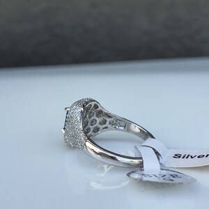 Blue Stone Ring, Rectangular Ring, Silver Solid, Emerald Cut, Diamond ...