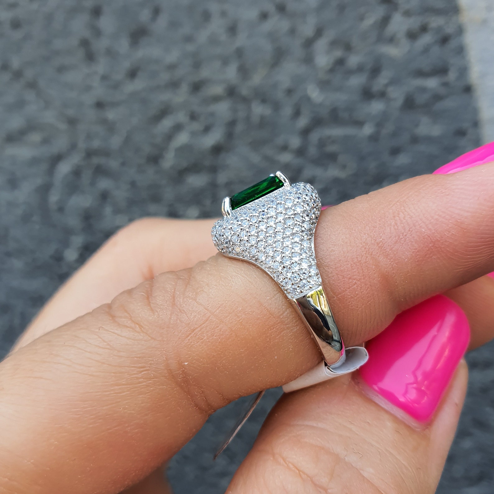 Green Emerald Cut Stone Ring Rectangular Ring Silver Solid - Etsy