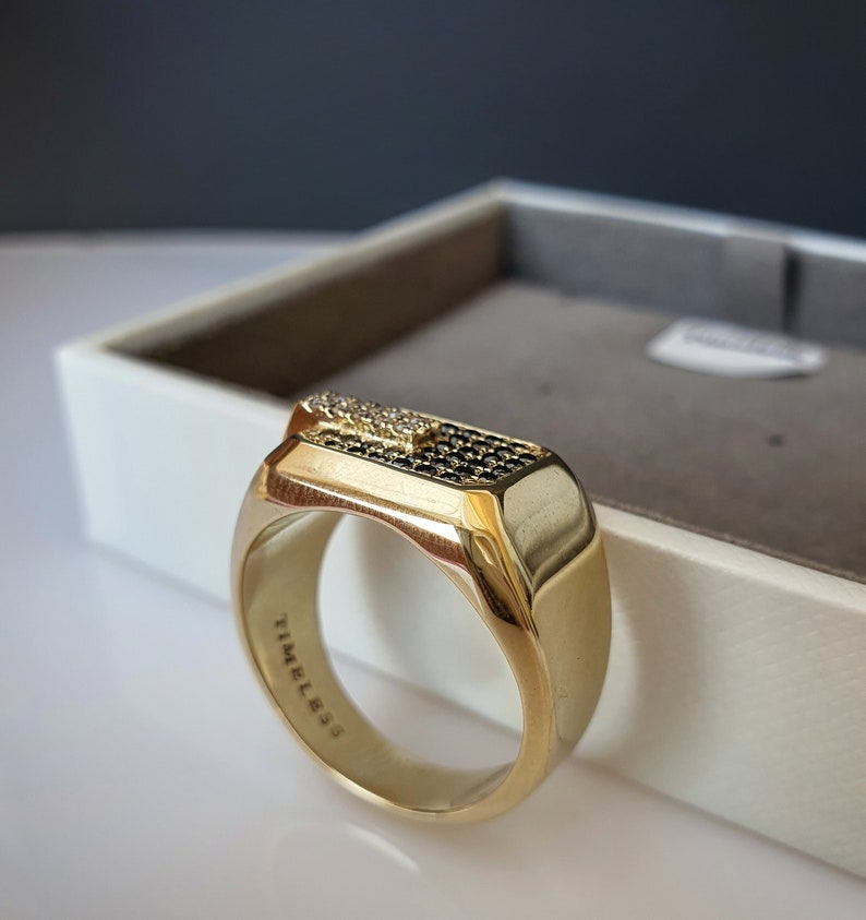 Full Solid Gold Ring 22g, 100% Natural Diamond Black&white, Heavy Gold ...