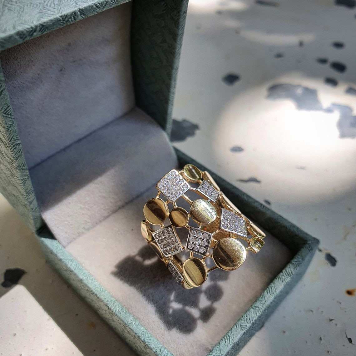 Wide Women Gold Ring, Simple Big Ring, Gold Cocktail Ring, Statement ...