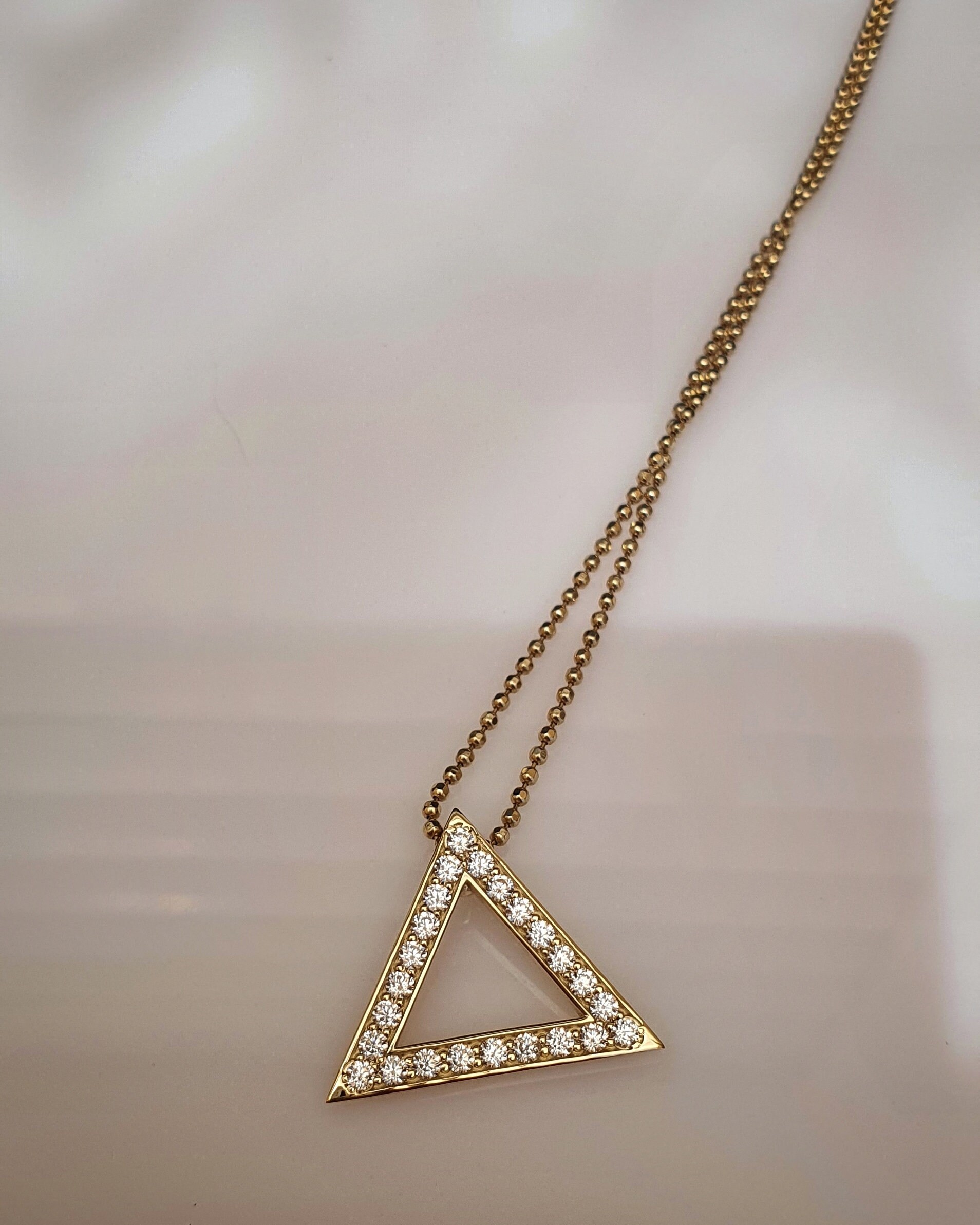 14K Solid Gold Triangle Necklace: Paved Zircon Geometric Pendant - Etsy