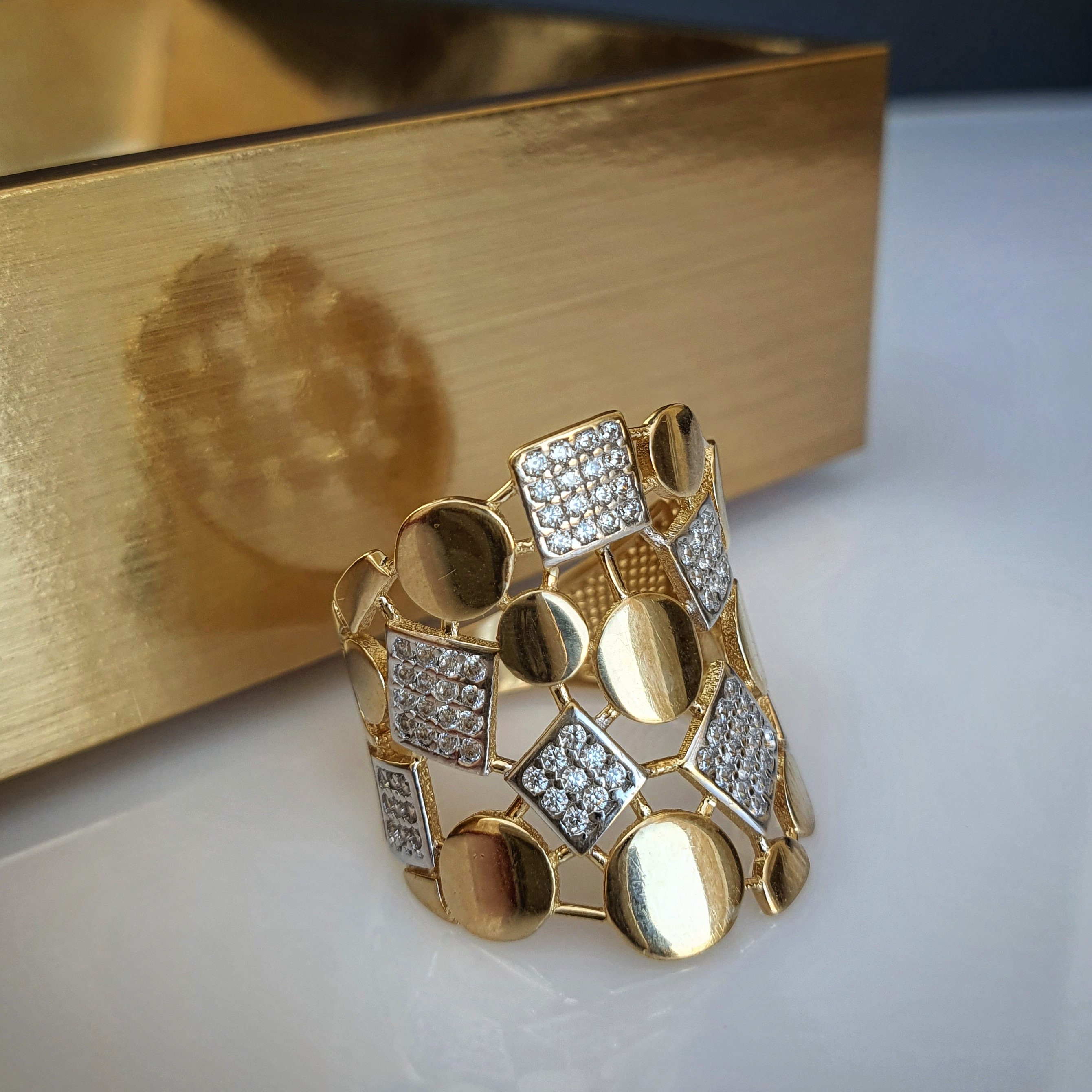 Wide Women Gold Ring, Simple Big Ring, Gold Cocktail Ring, Statement ...