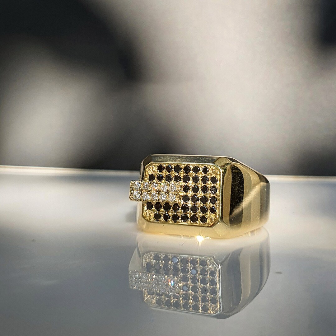 Full Solid Gold Ring 22g, 100% Natural Diamond Black&white, Heavy Gold ...