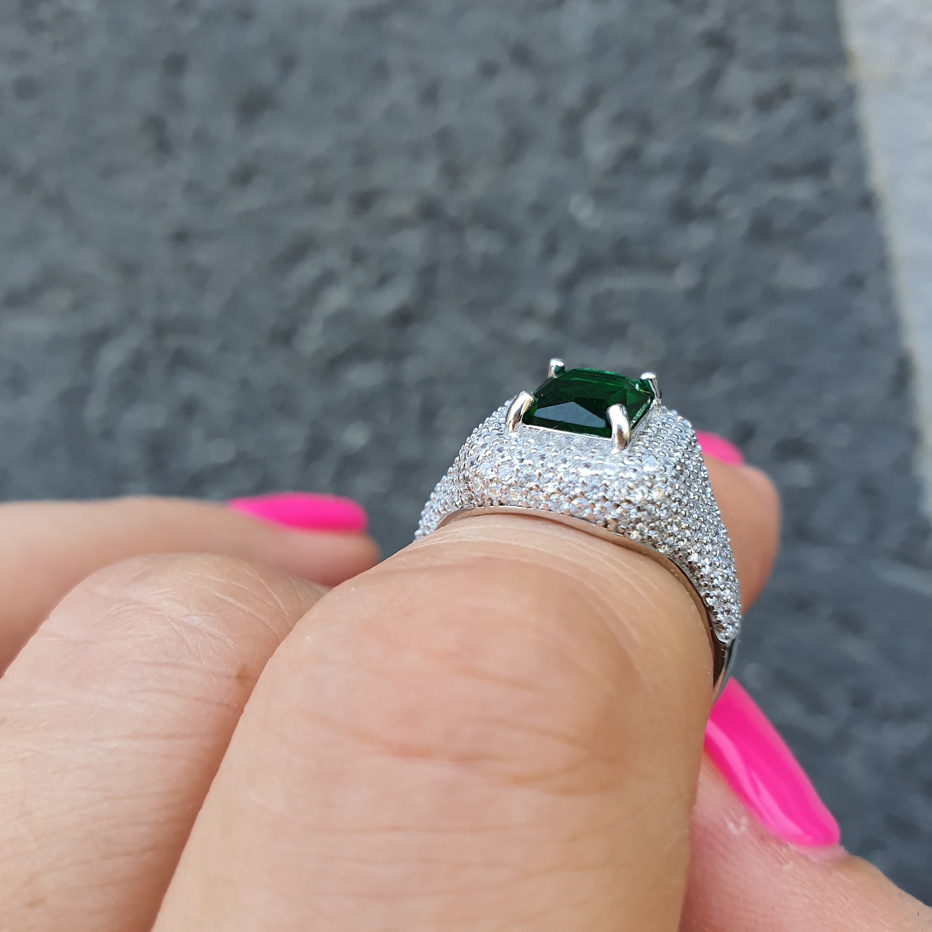 Green Emerald Cut Stone Ring Rectangular Ring Silver Solid - Etsy