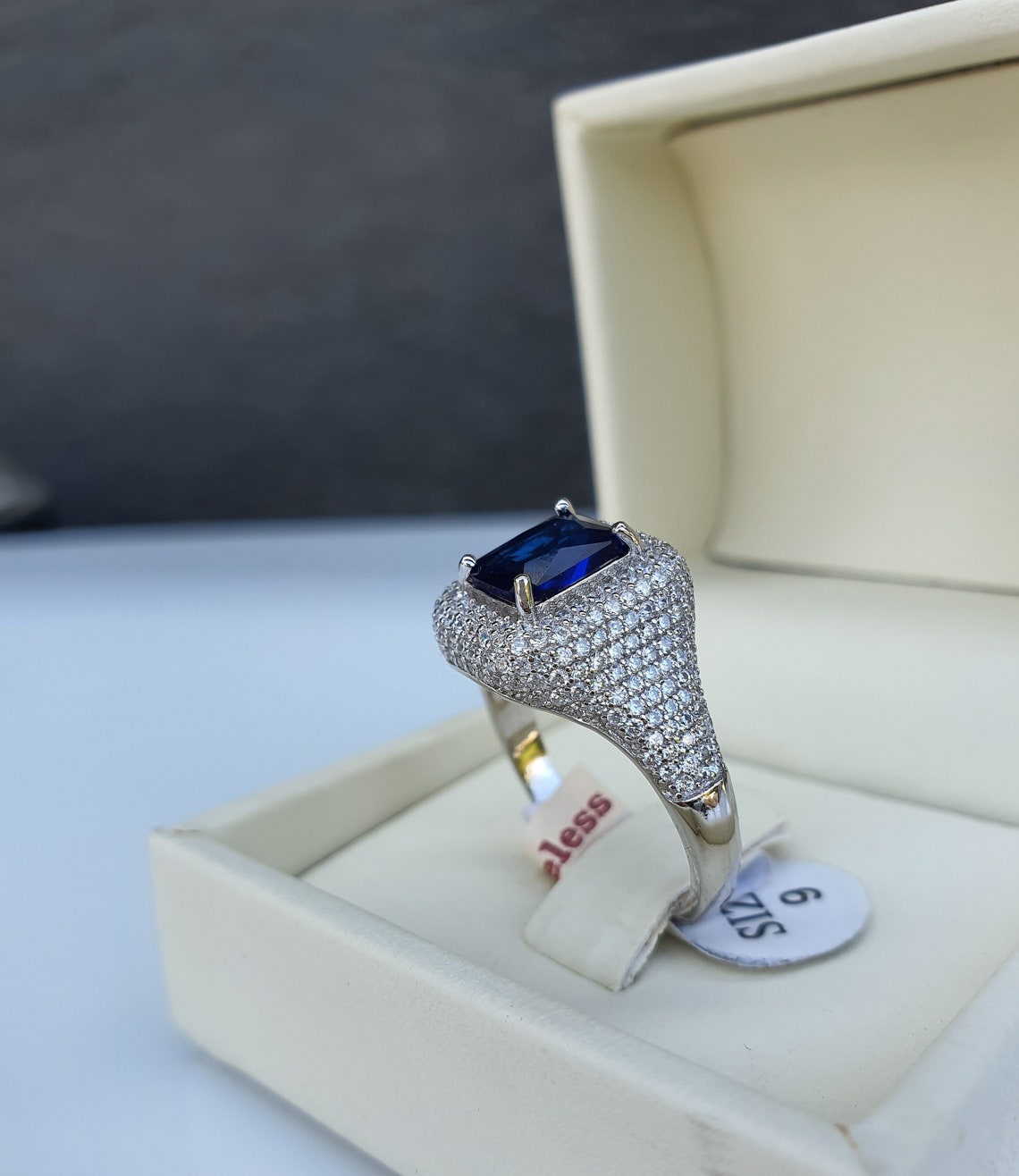 Blue Stone Ring Rectangular Ring Silver Solid Emerald Cut - Etsy