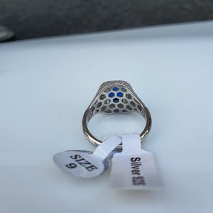 Blue Stone Ring, Rectangular Ring, Silver Solid, Emerald Cut, Diamond ...