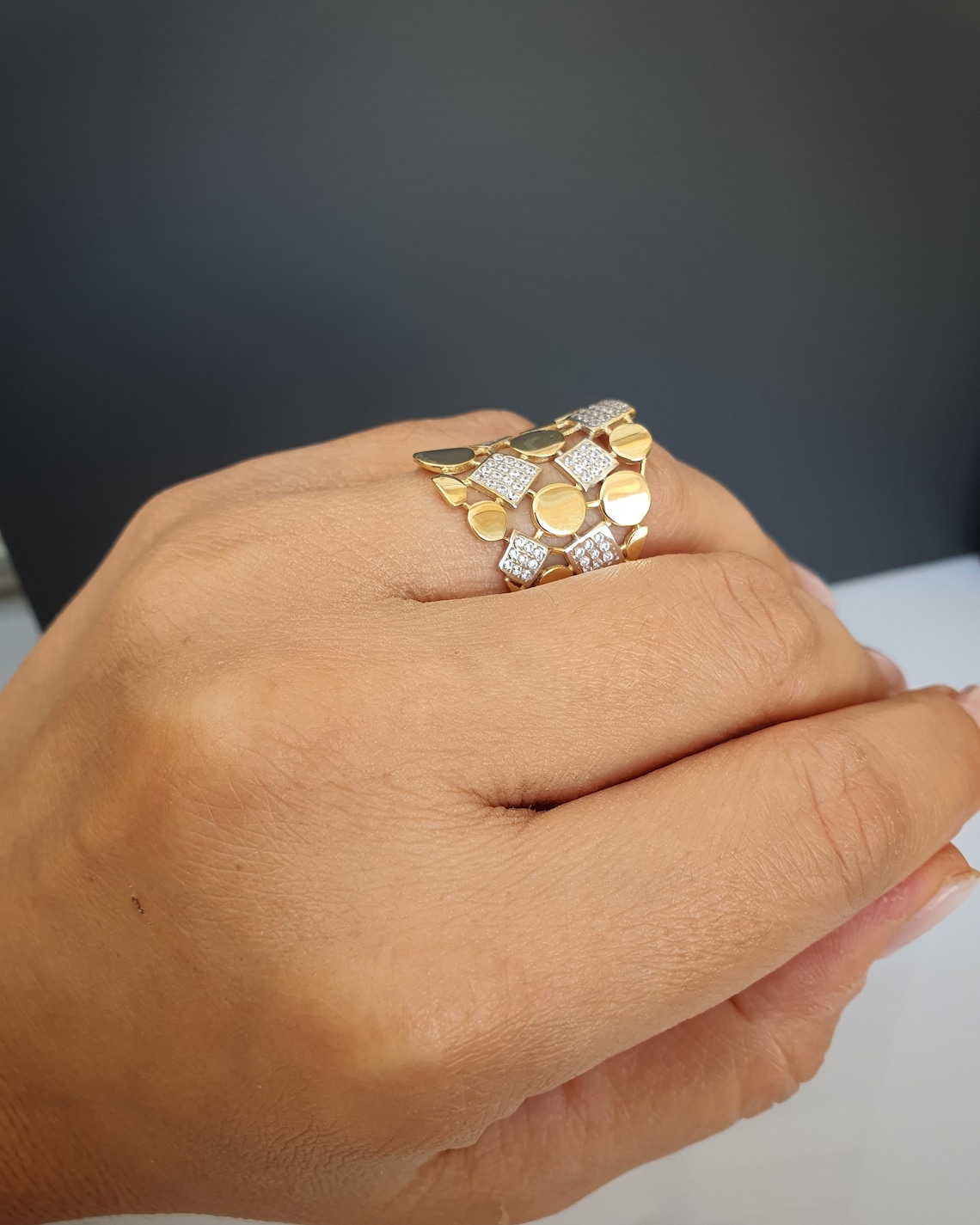 Wide Women Gold Ring, Simple Big Ring, Gold Cocktail Ring, Statement ...