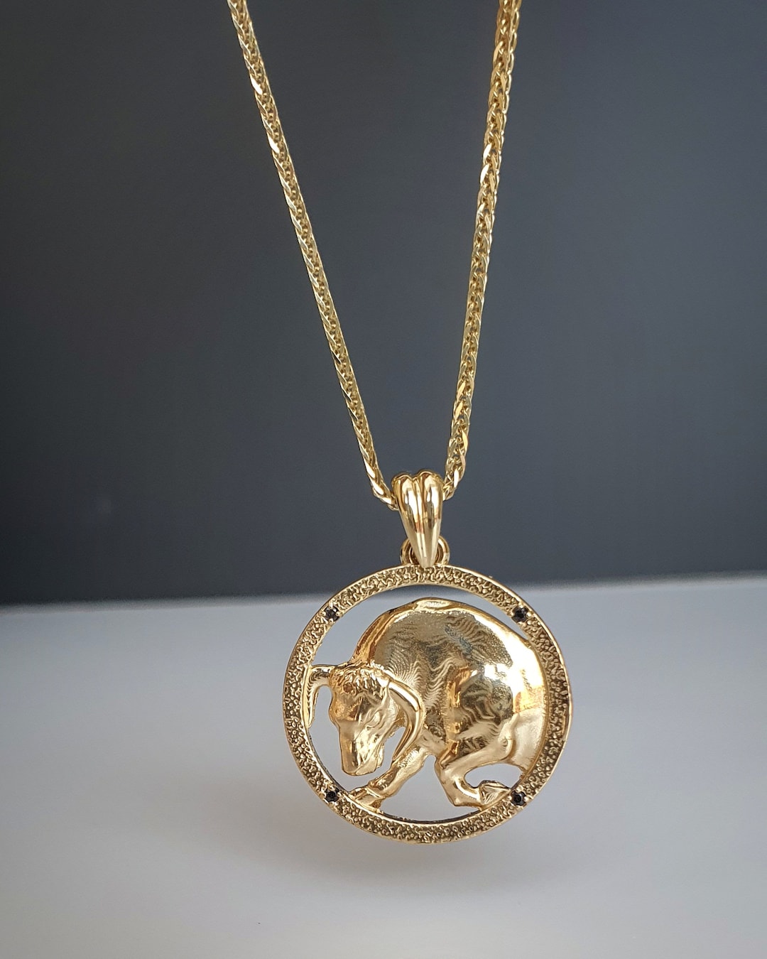 14K Gold Taurus Pendant With Black Diamonds: Modern Zodiac Necklace - Etsy