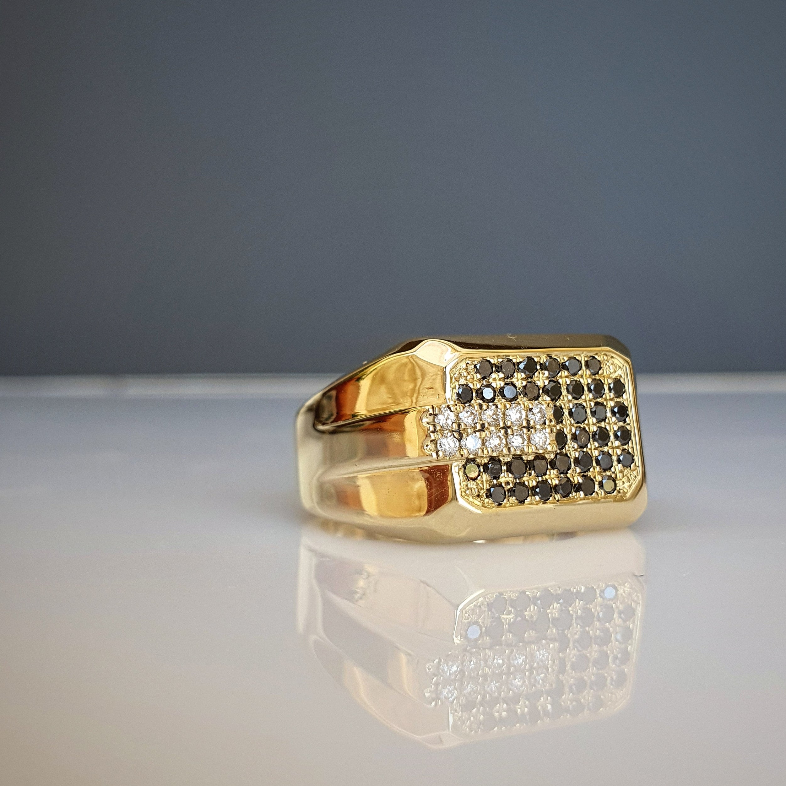 Full Solid Gold Ring 22g, 100% Natural Diamond Black&white, Heavy Gold ...