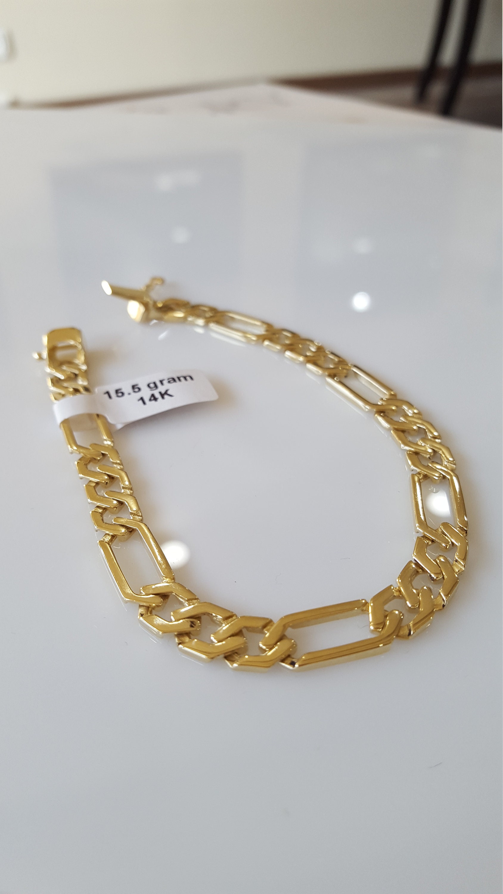 Figaro Bracelet Solid Gold 14K, Free Shipping - Etsy