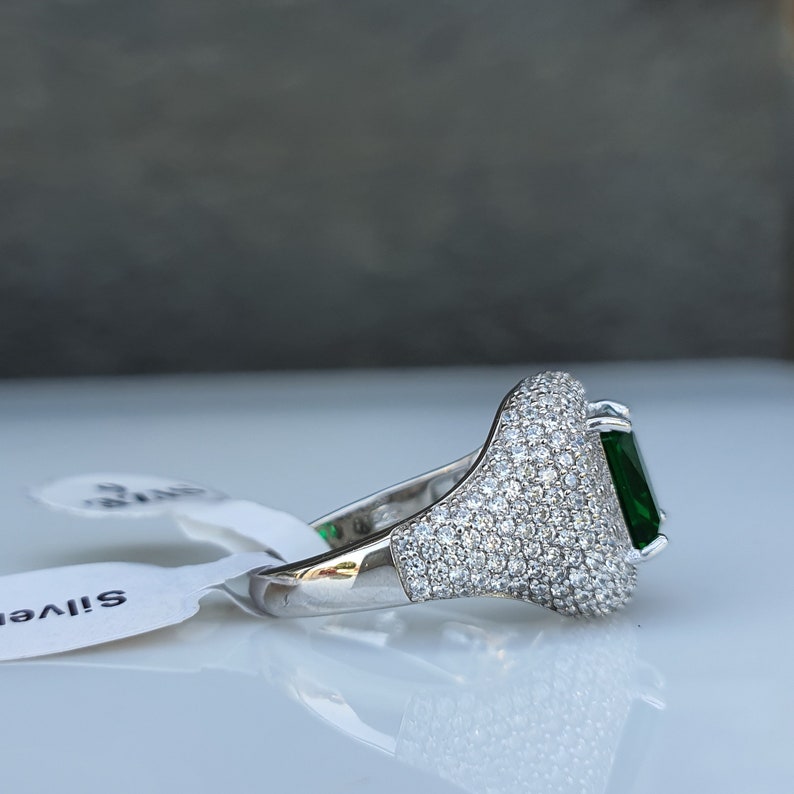 Green Emerald Cut Stone Ring Rectangular Ring Silver Solid - Etsy