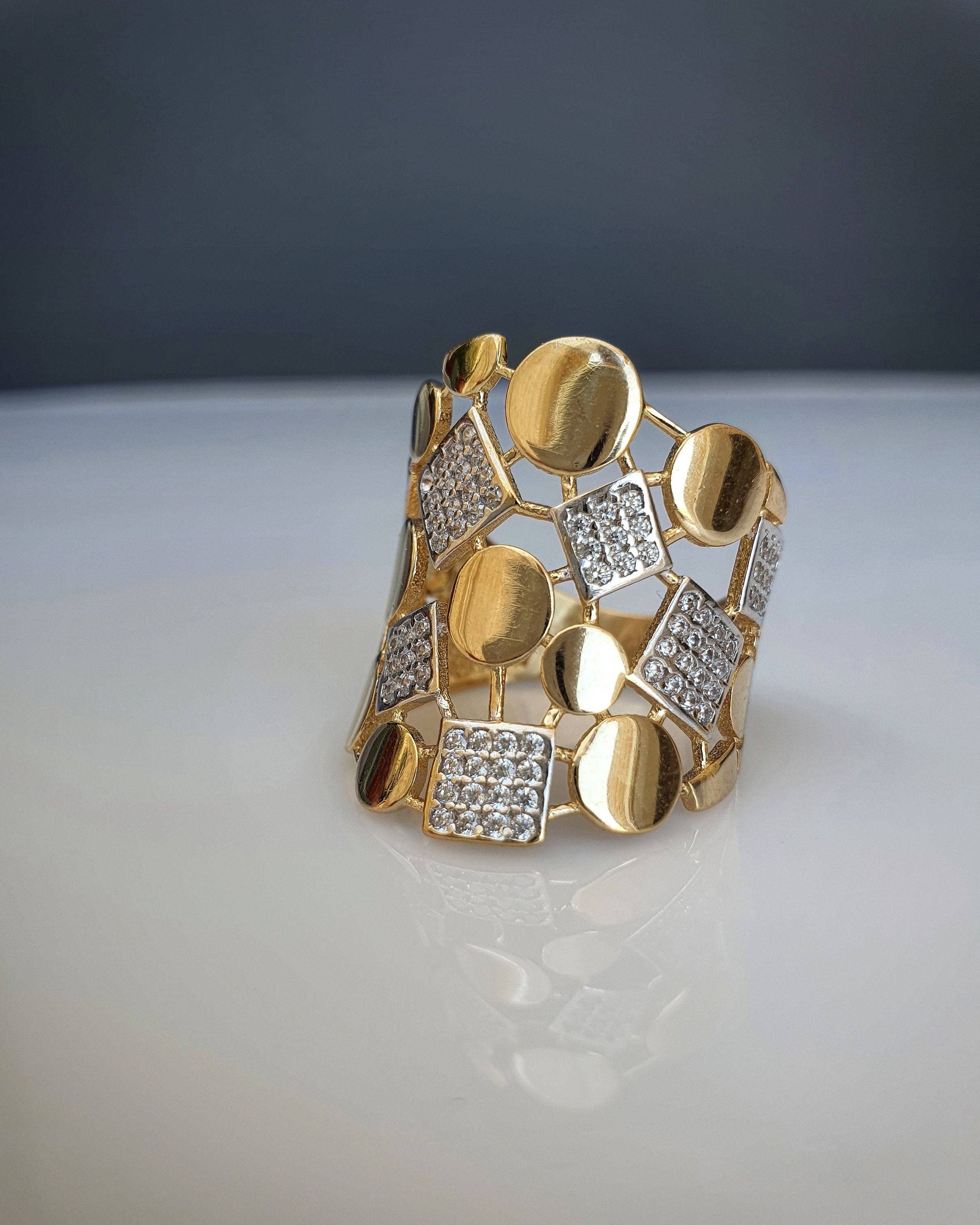 Wide Women Gold Ring, Simple Big Ring, Gold Cocktail Ring, Statement ...