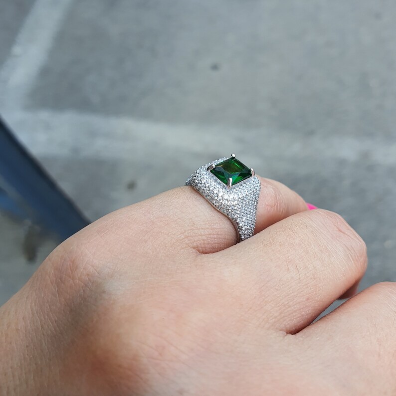 Green Emerald Cut Stone Ring Rectangular Ring Silver Solid - Etsy