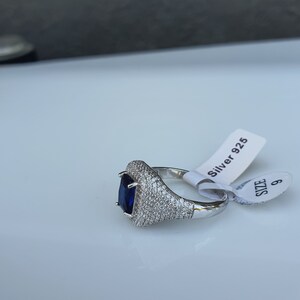 Blue Stone Ring, Rectangular Ring, Silver Solid, Emerald Cut, Diamond ...
