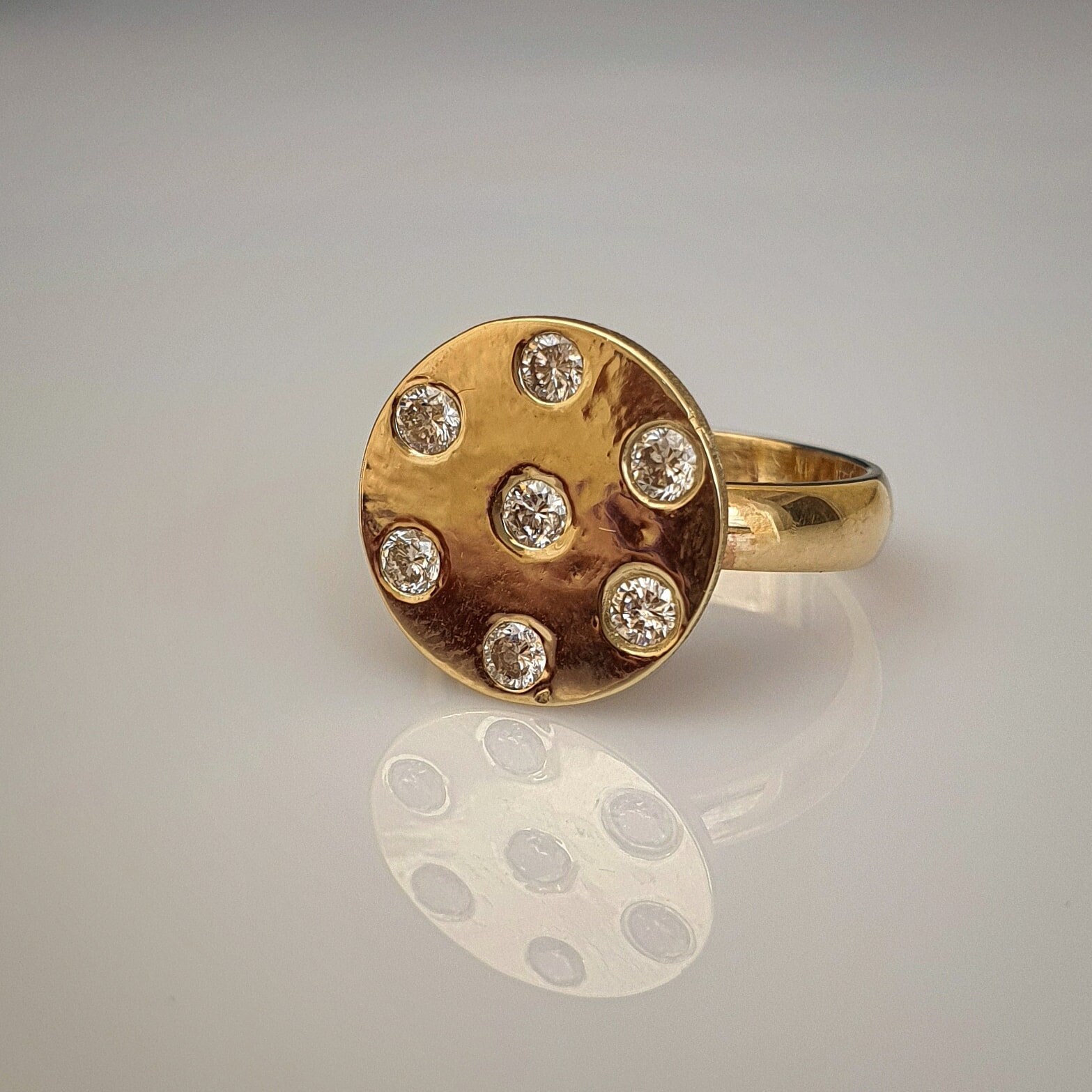 14K Gold Disc Ring: Modern Minimalist Diamond Statement Ring - Etsy