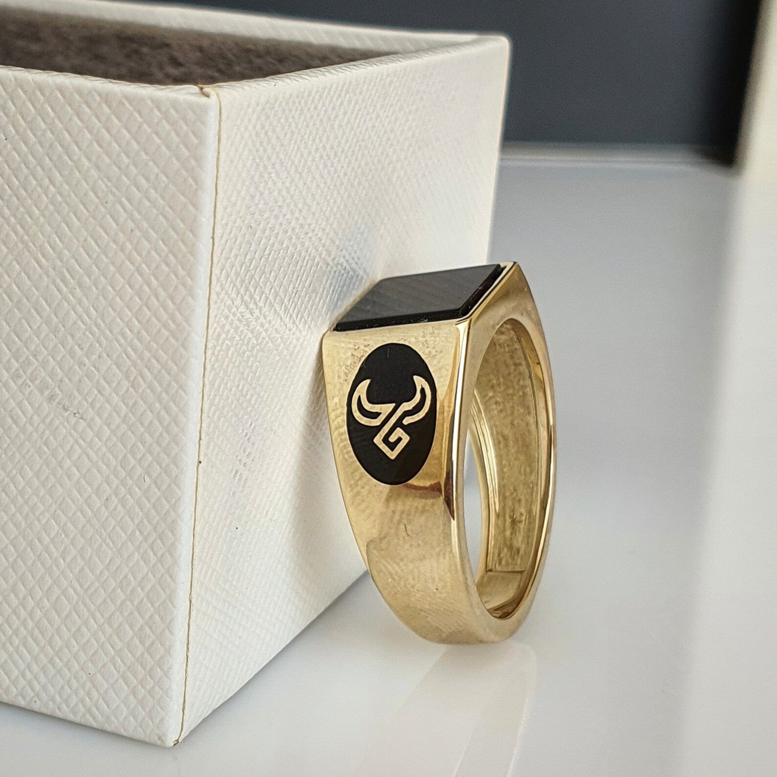 Signet Ring Solid Gold Bull, Taurus Zodiac Personalized Ring, Onex ...