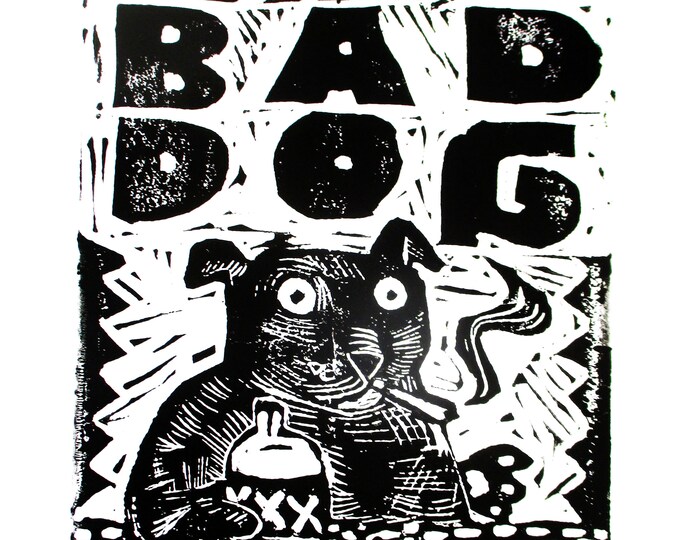 Bad Dog Handmade Linocut Print - Etsy
