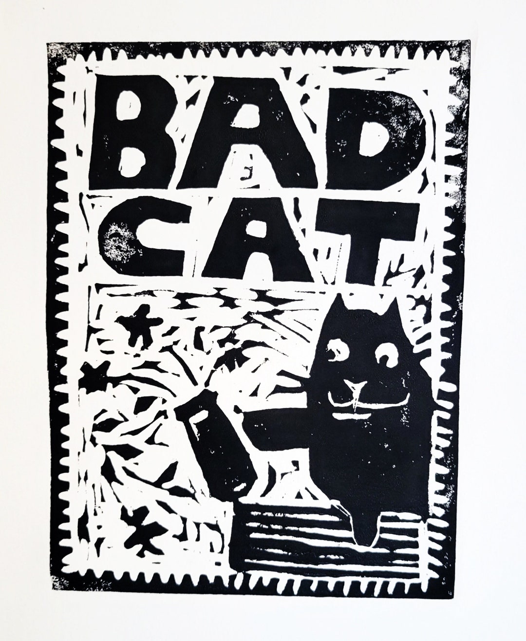 Bad Cat Too Handmade Linocut Print - Etsy