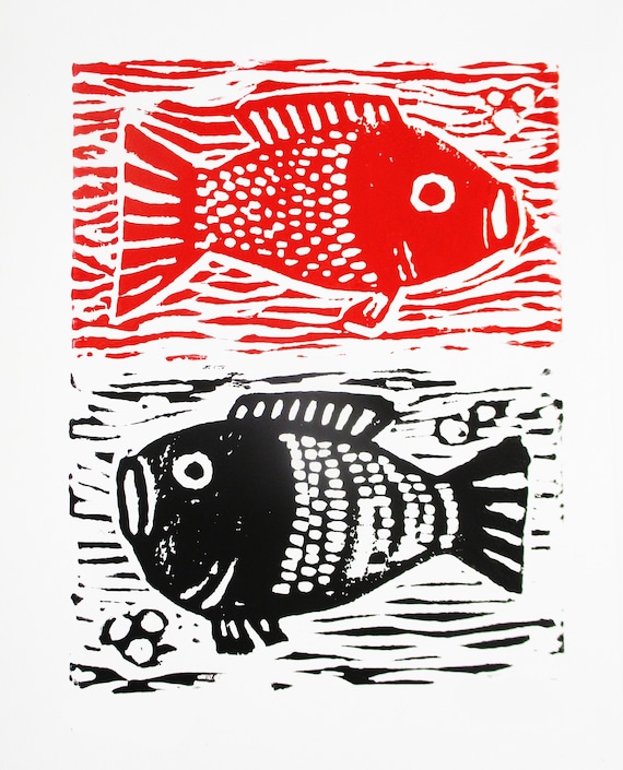 Fish Handmade Linocut Print - Etsy