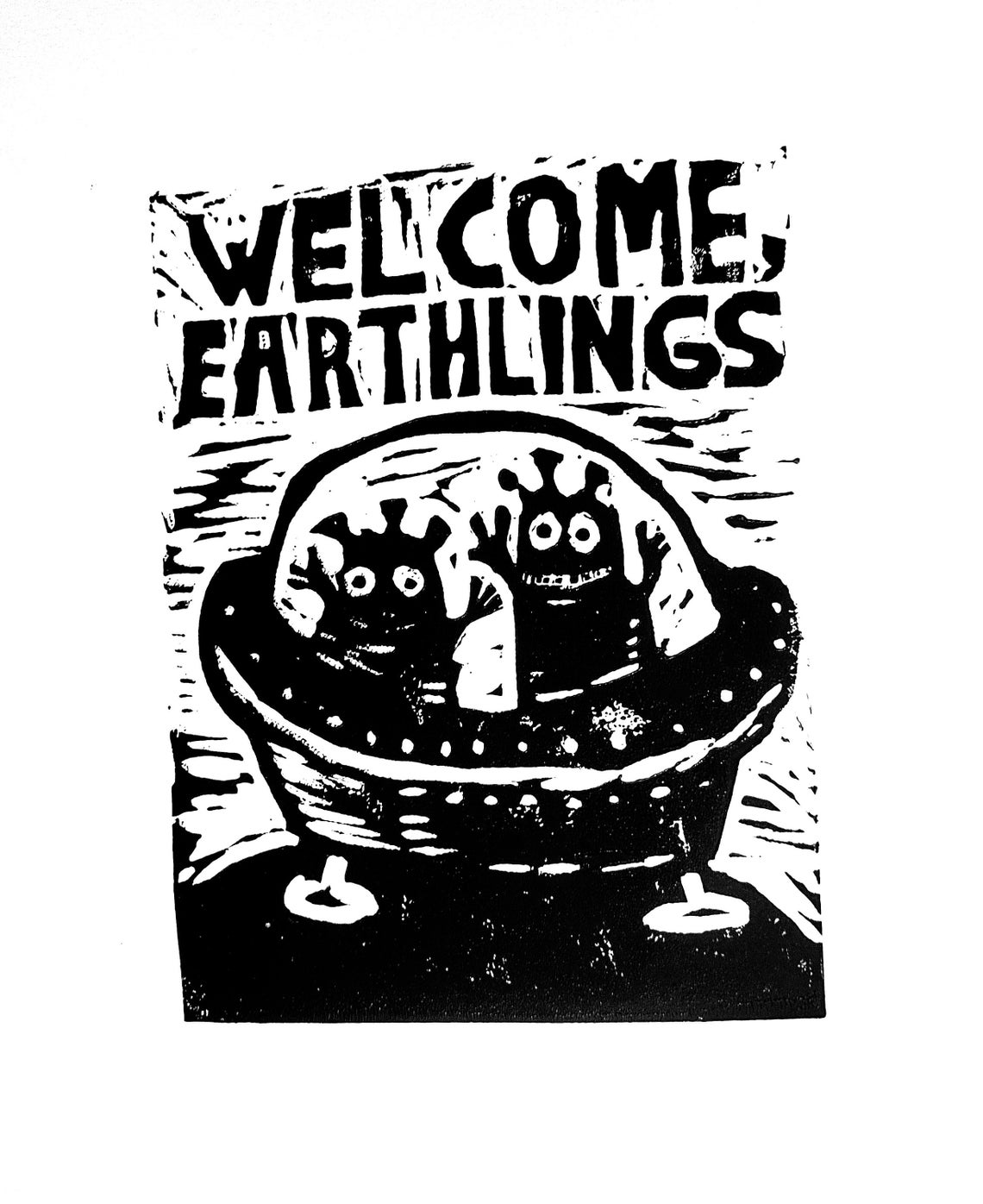 Welcome, Earthlings Handmade Linocut Print - Etsy