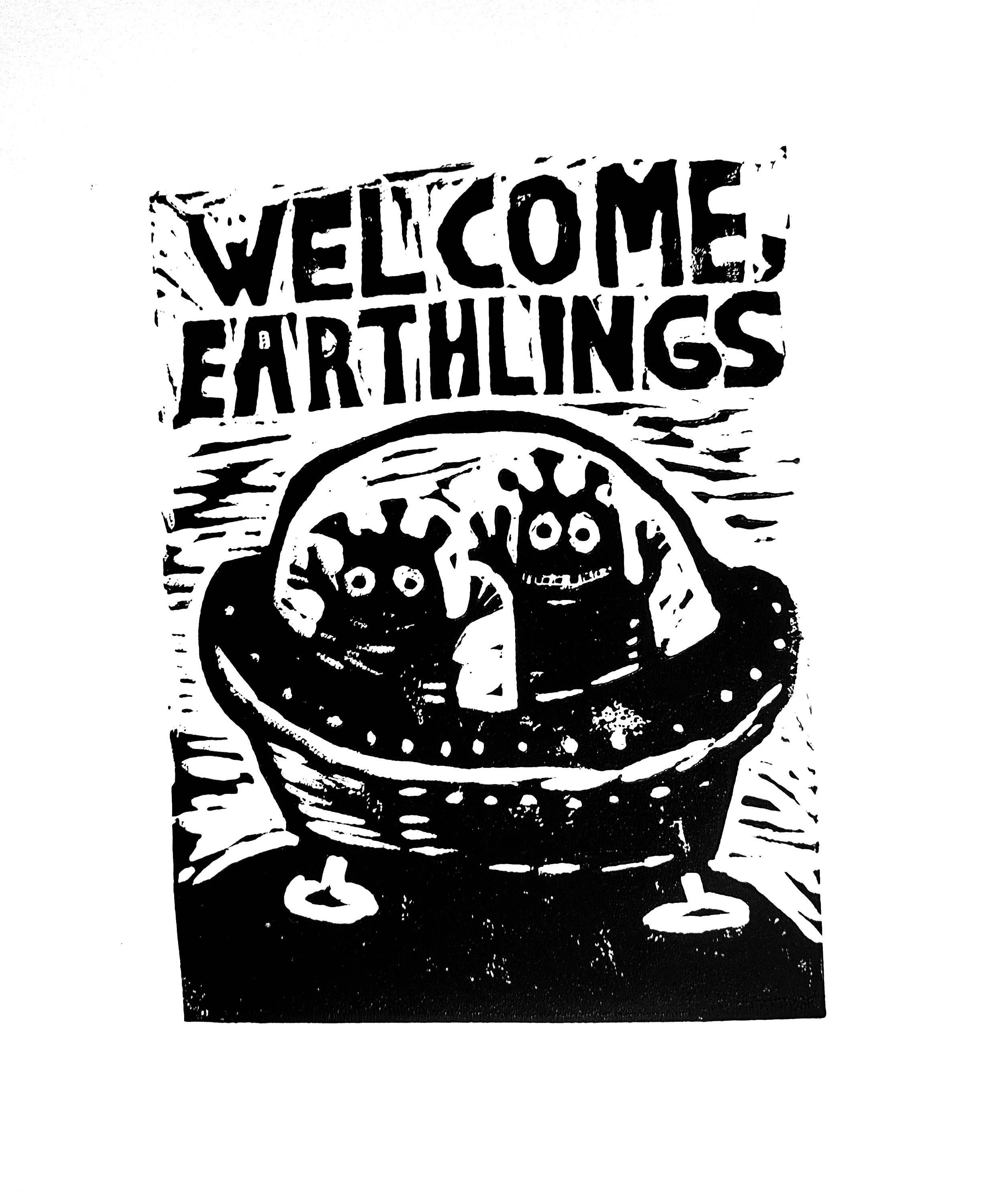 Welcome, Earthlings Handmade Linocut Print - Etsy