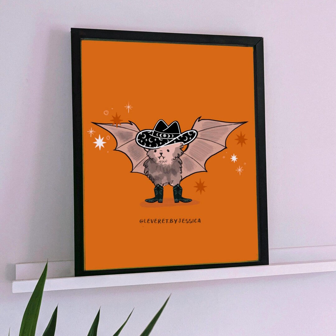 Cute Halloween Western Bat Art Print / Spooky Season Aesthetic Living ...