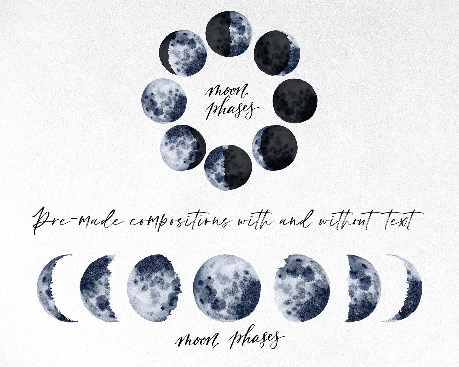 Watercolor moon clipart. Watercolor moon phases clip art. Moon | Etsy