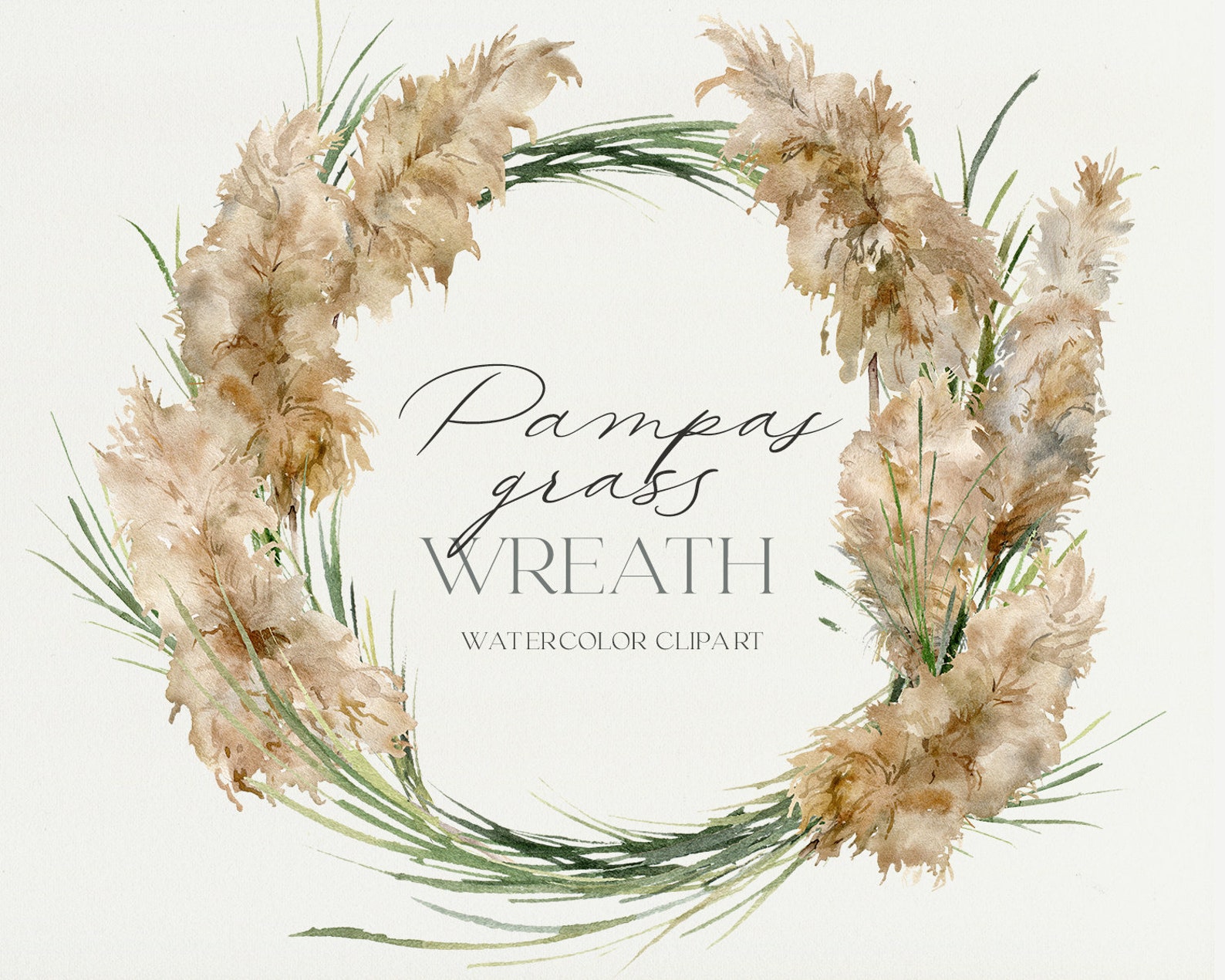 Pampas grass wreath clipart. Watercolor pampas grass | Etsy