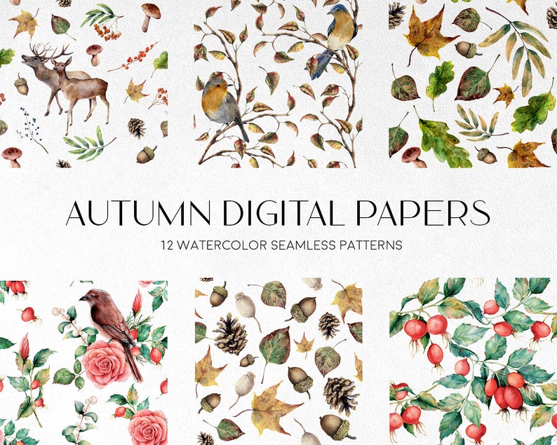 Fall Digital Paper. Autumn Digital Paper. Watercolor Forest | Etsy