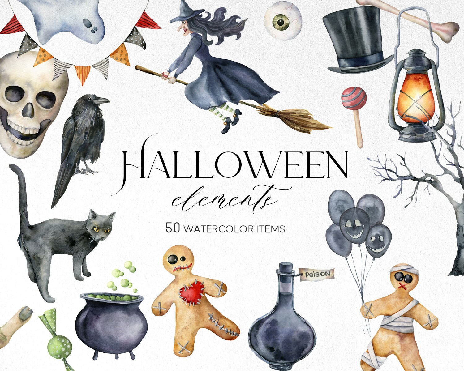 Halloween Watercolor Clipart. Autumn Holiday Witch Hats | Etsy