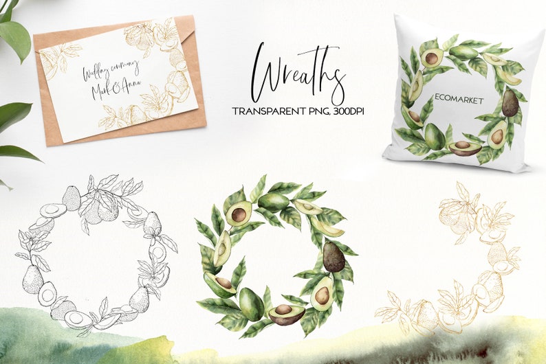 Watercolor Avocado Clipart. Exotic Fruit. Watercolor Logo. | Etsy