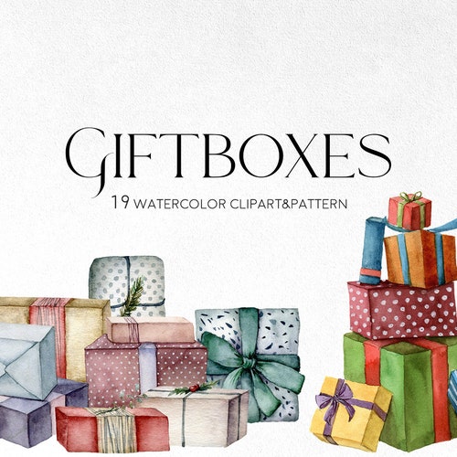 Watercolor Christmas Gift Box Clipart Winter Holiday Elements | Etsy
