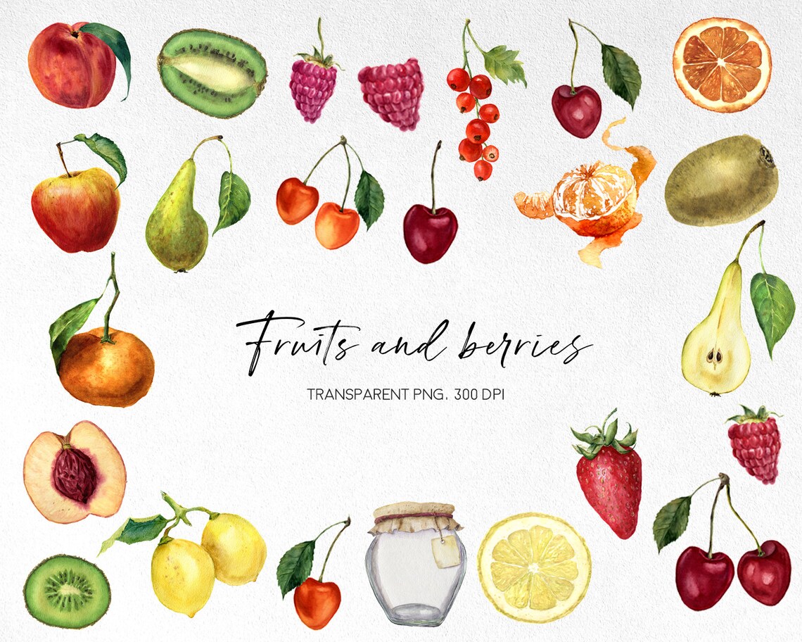 Watercolor Fruits and Berries Clipart. Watercolor Berry Fruit | Etsy