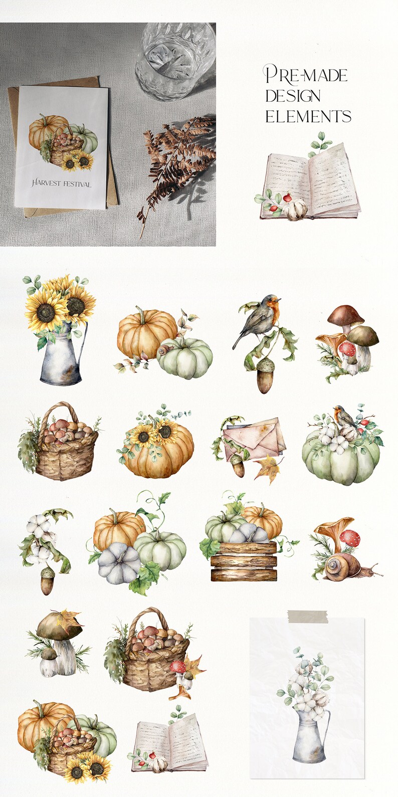 Watercolor Autumn Clipart. Fall Clip Art Arrangement. Pumpkins | Etsy