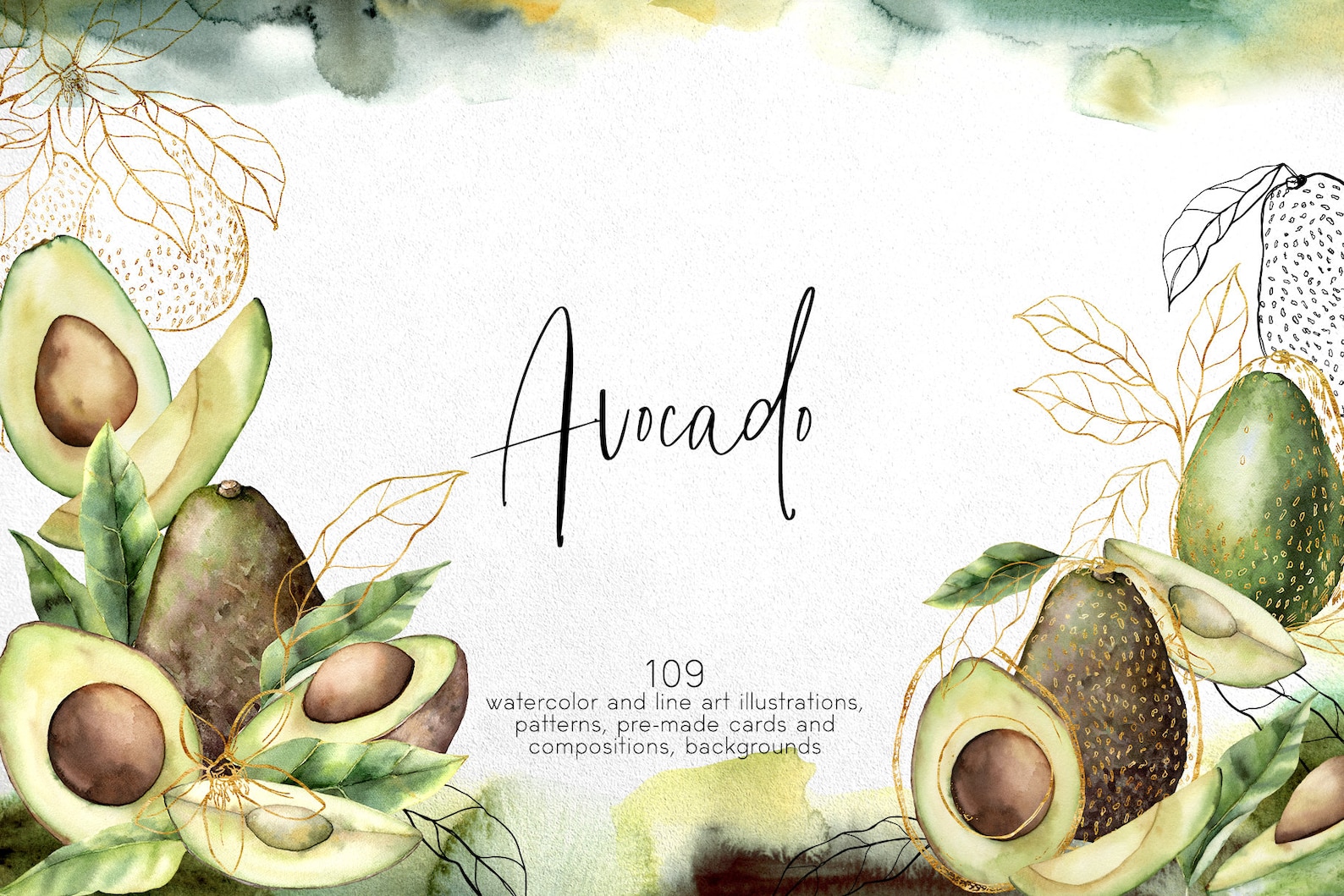 Watercolor avocado clipart. Exotic fruit. Watercolor logo. | Etsy
