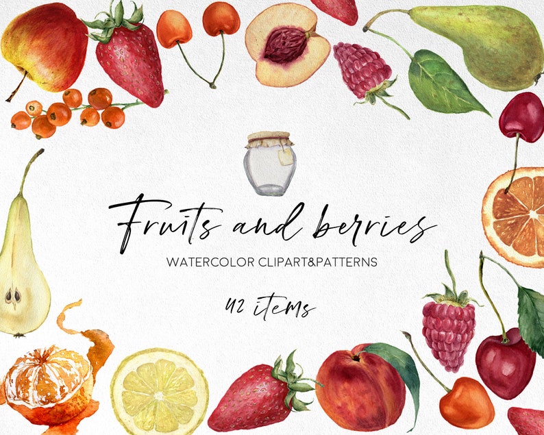 Watercolor Fruits and Berries Clipart. Watercolor Berry Fruit | Etsy