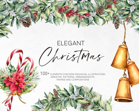 Christmas Clipart. Watercolor Christmas clipart. Xmas Clipart. | Etsy